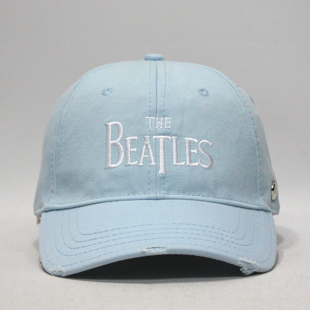 The Beatles Classic Drop T Logo Light Blue Distressed Adjustable Baseb ...